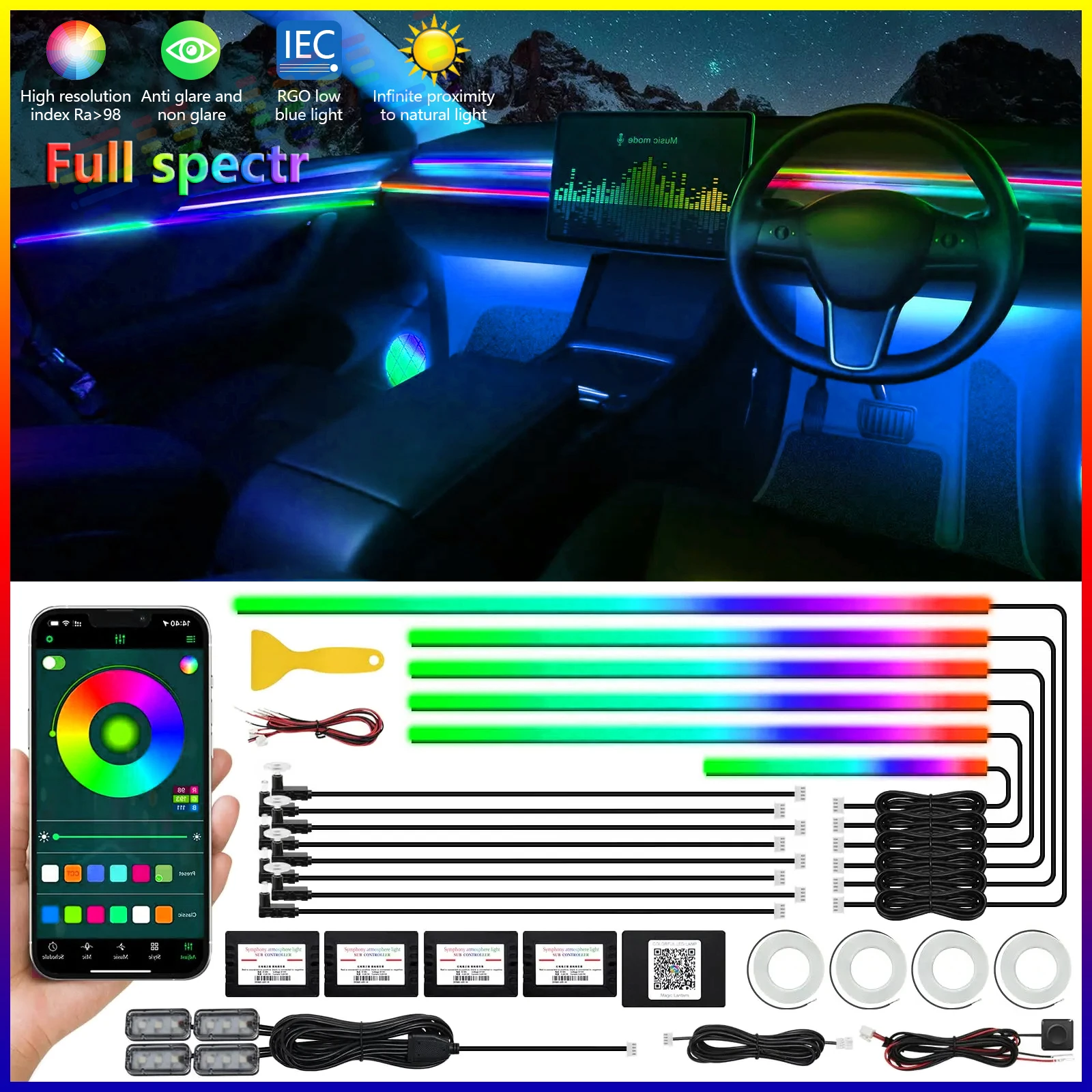 Universal Symphony Car Ambient Lights 64 RGB Car Interior Acrylic Light ...