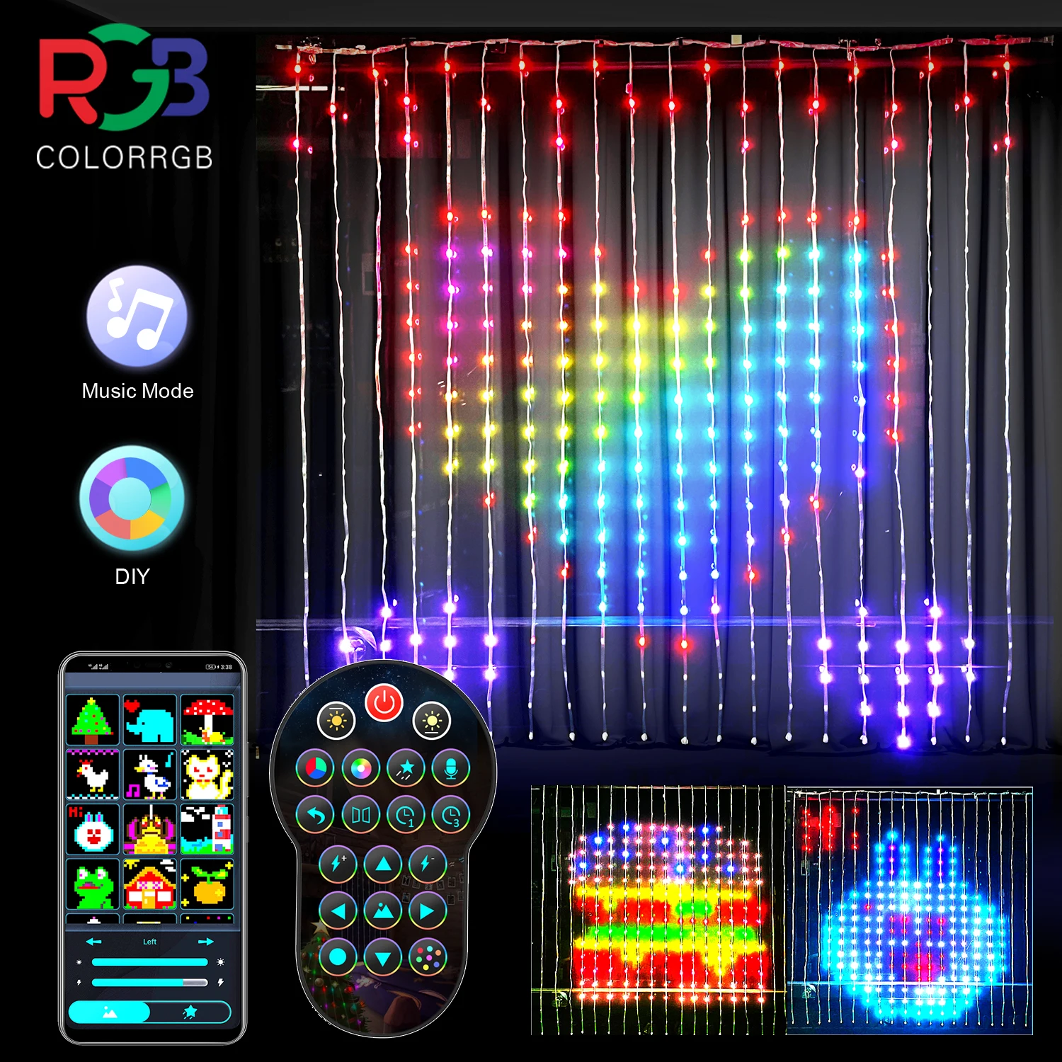 Smart LED RGB ColorRGB, Smart Curtain String Light Bluetooth APP Control Christmas Fairy Light ...
