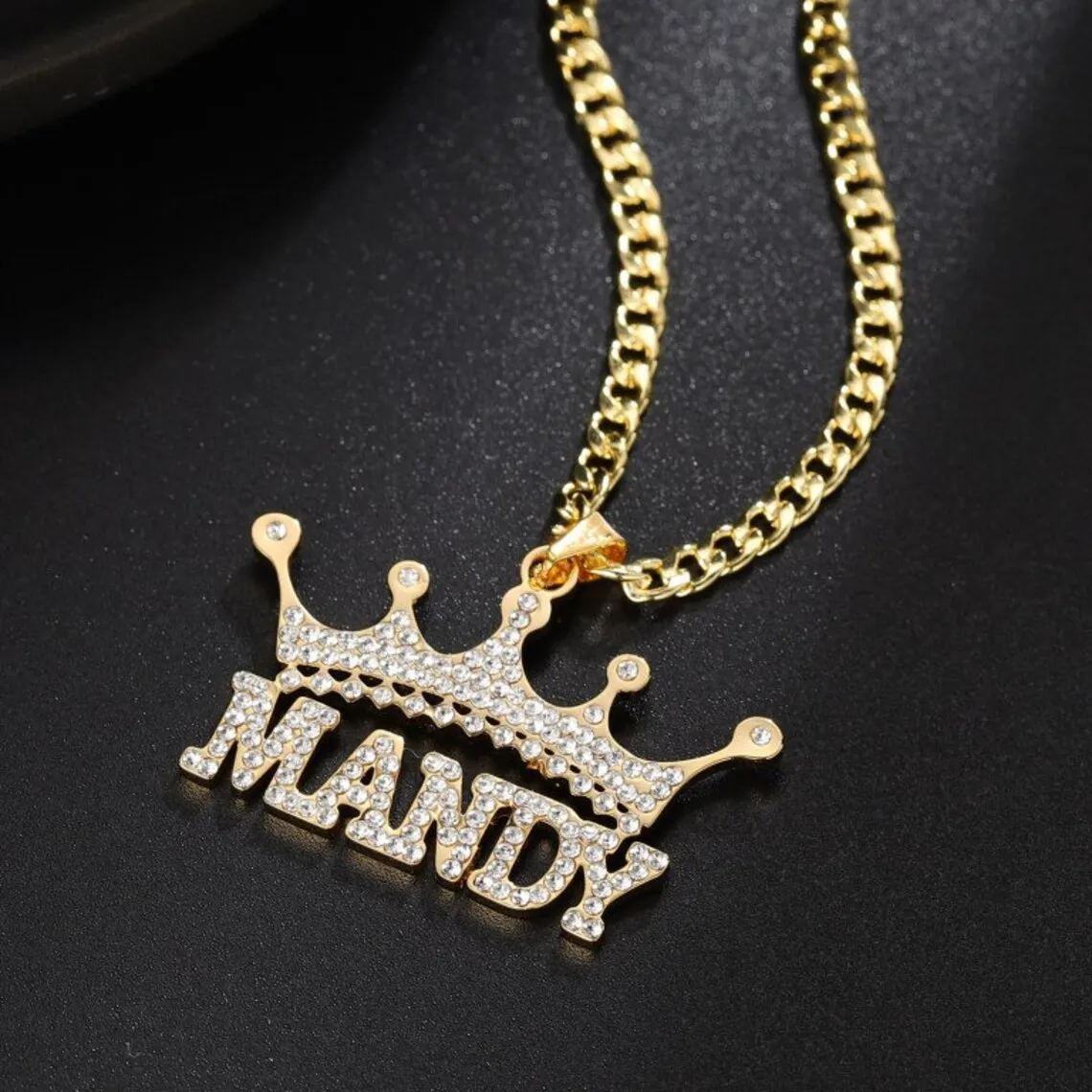 Personalise Crystal Crown Name Necklace Custom Nameplate Crystal Inlaid ...