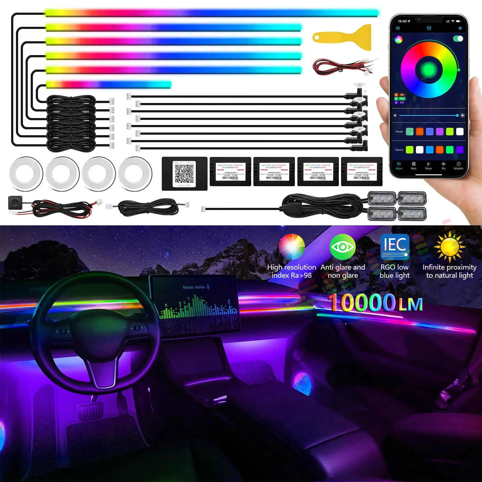 Full-68-Colors-Streamer-Car-Ambient-Lights-RGB-Color-Universal-LED ...