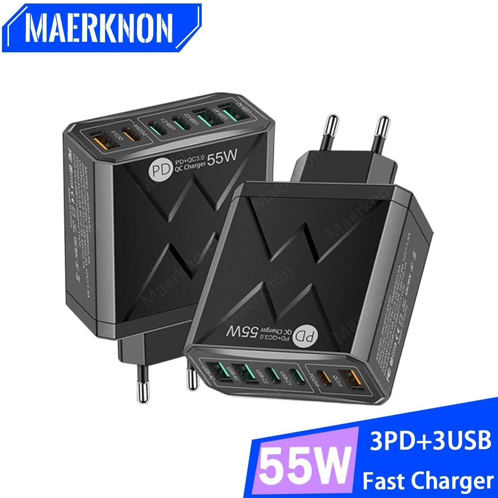 55W-Multi-Ports-USB-Charger-PD-Type-C-Fast-Charge-Wall-Charger-For ...