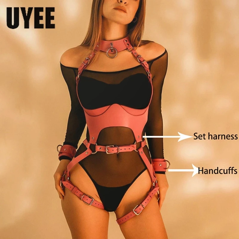 UYEE Sexy Women Full Body PU Leather Harness Garters Belts Lingerie Body Bondage Underwear ...