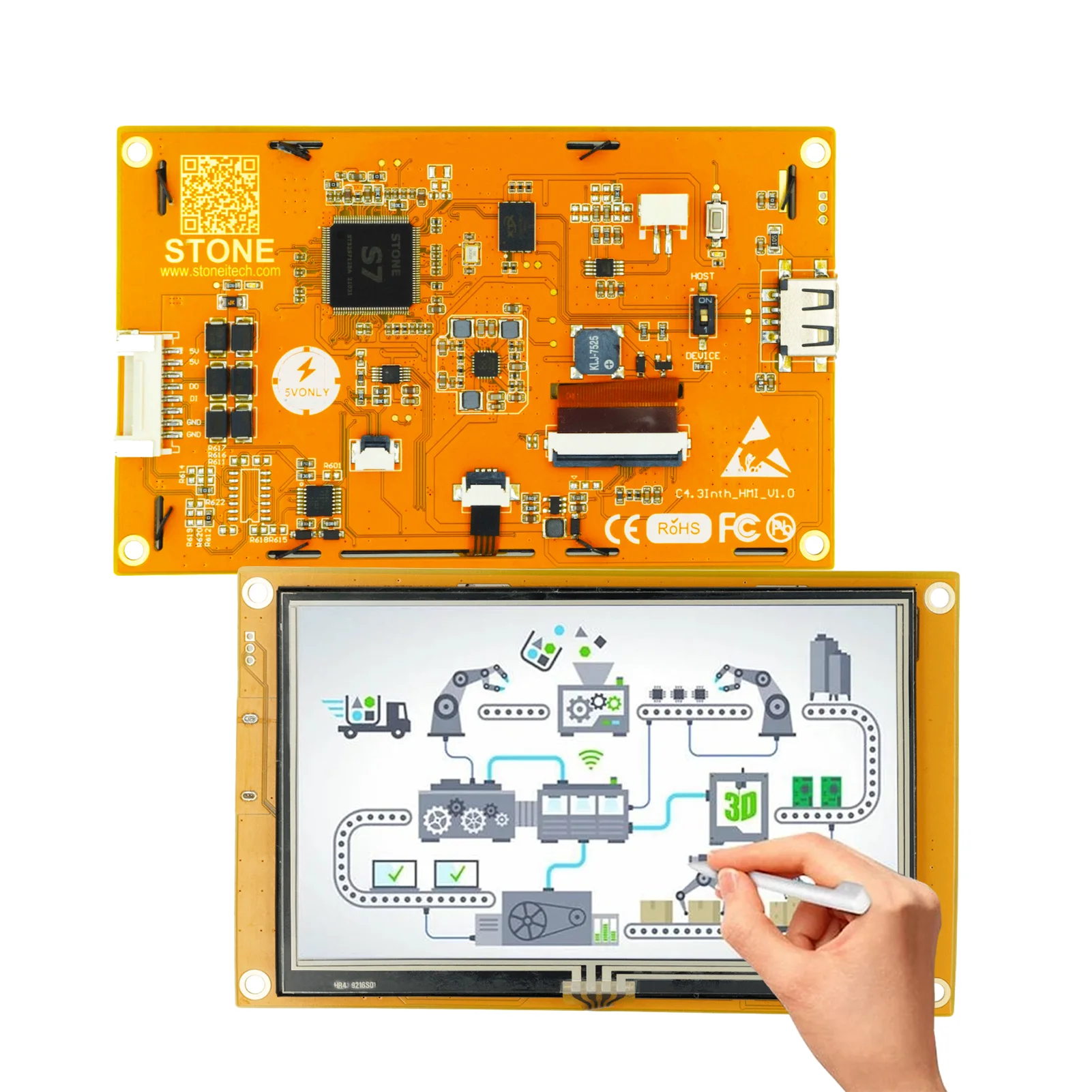 Panel táctil HMI gráfico inteligente TFT LCD 4,3 5 7 10,1 pulgadas con placa controladora ...
