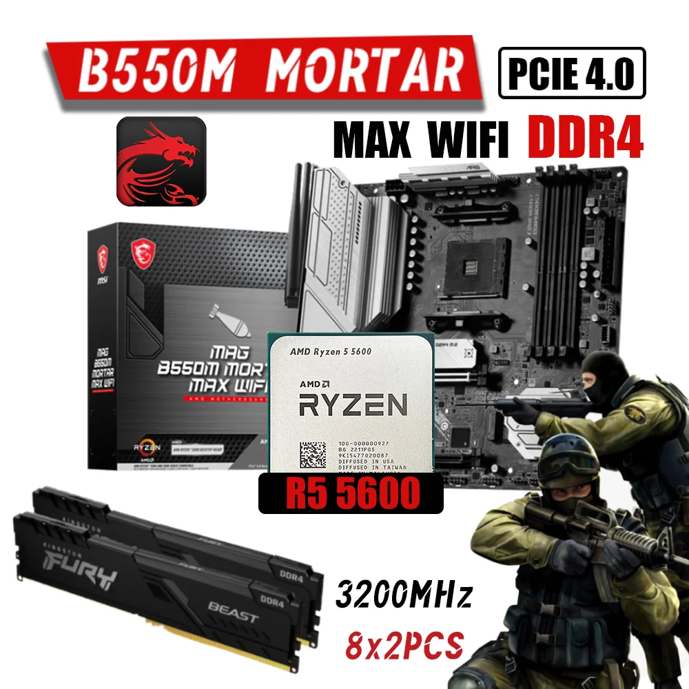 AM4 MSI B550M MORTAR MAX WIFI DDR4 Motherboard With AMD Ryzen 5 5600 ...