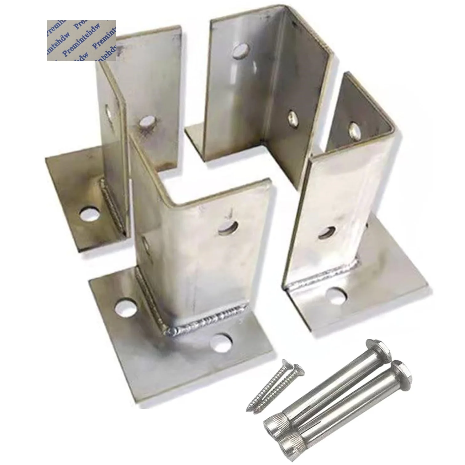 4Pcs-Galvanized-304-Stainless-Steel-3-Sided-Post-Base-Bracket-With ...