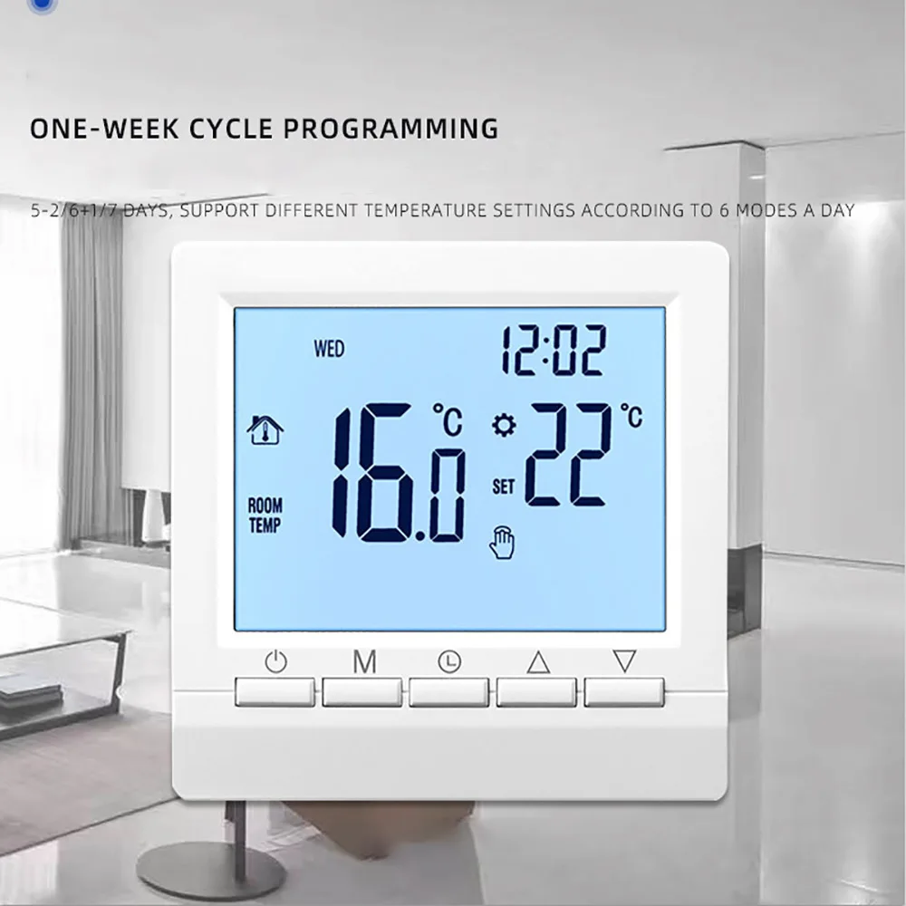 ME83 Wired Temperature Controller Wall Mount LCD Gas Boiler Thermostat ...