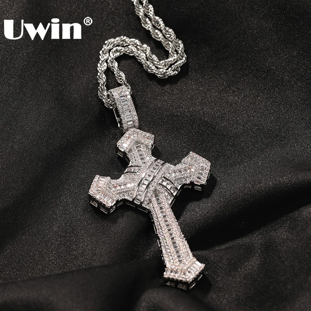 UWIN-Baguettecz-Double-Crosses-Pendant-Necklaces-Iced-Out-Cubic ...