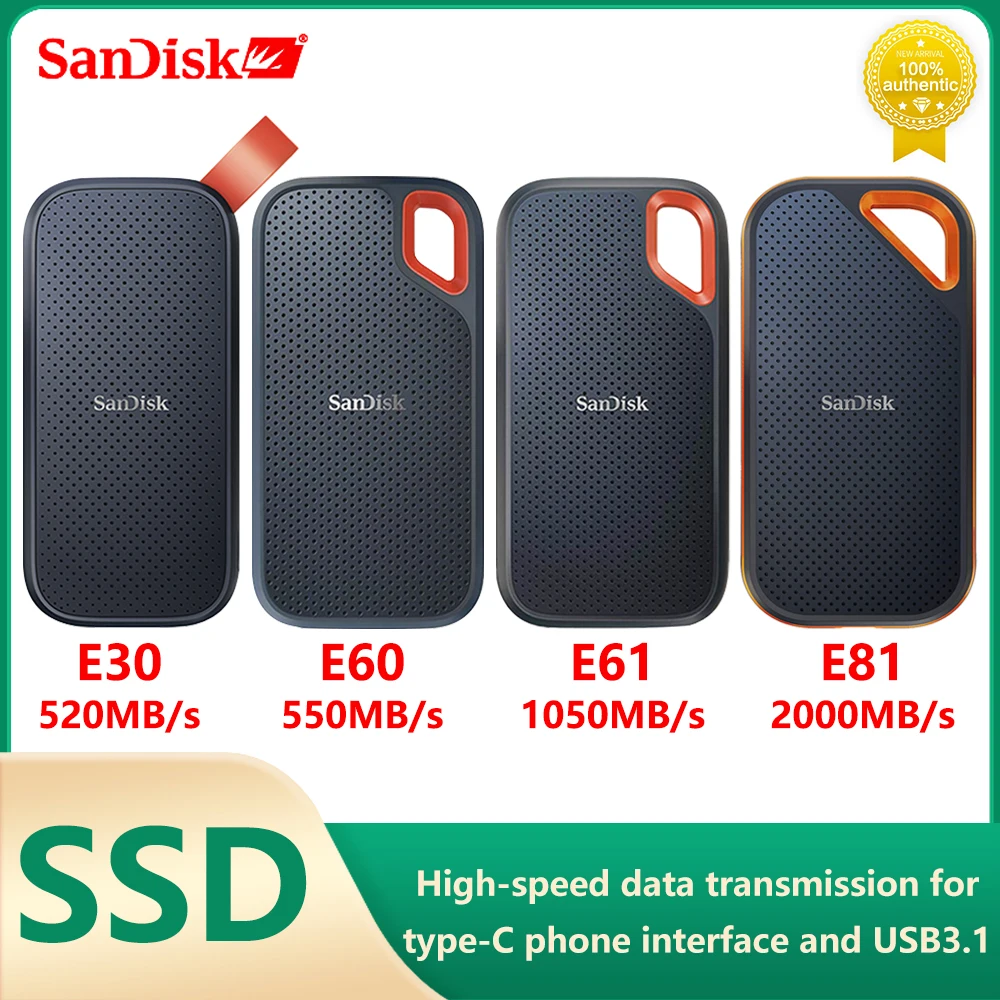 SanDisk PSSD E30 E61 E81 Extreme PRO 4TB 2TB 1TB 480GB USB 3.2 Portable External Solid State ...