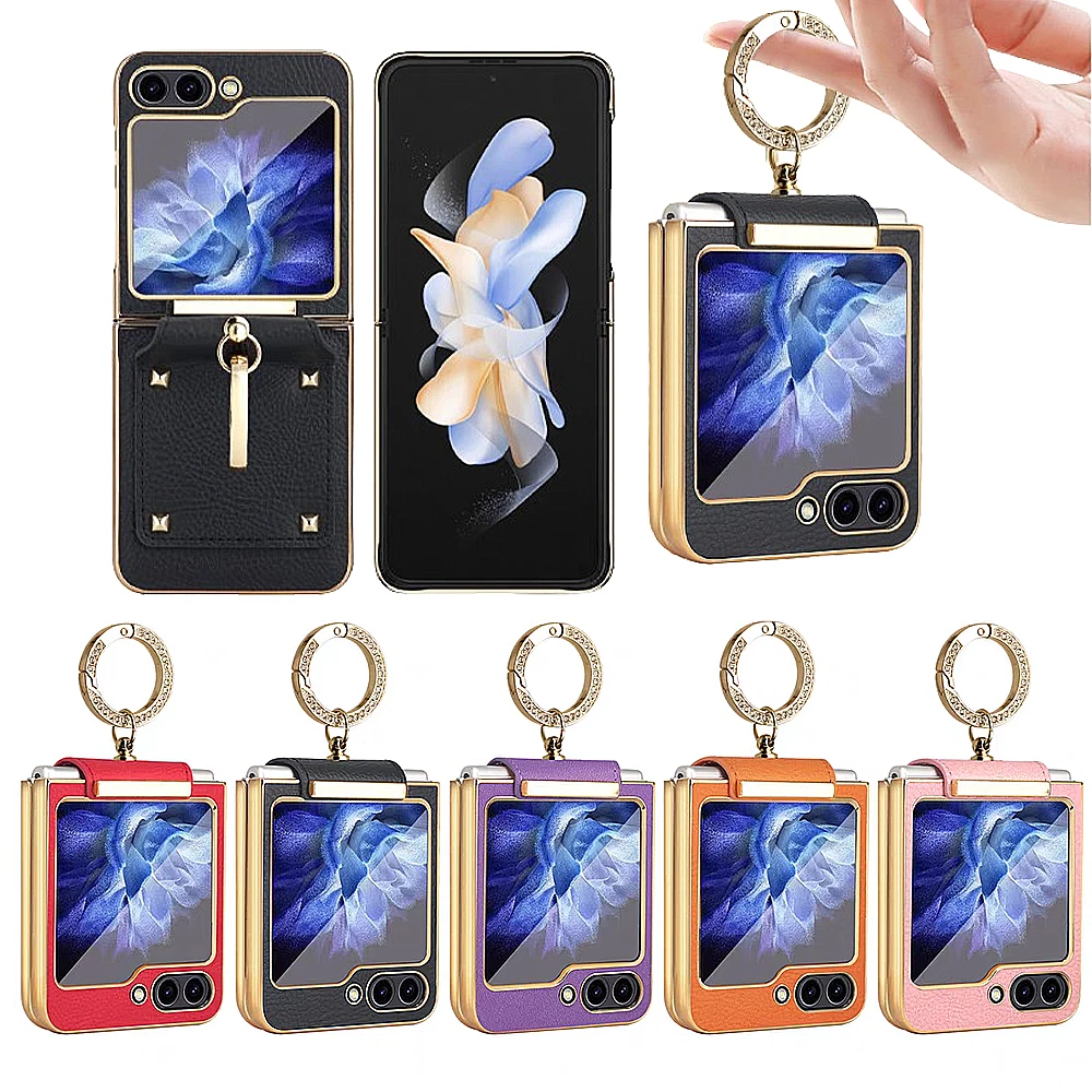 Galaxy Z Flip 6 5 4 3 Luxury Folding Color Leather Gliter Cubic Gold ...