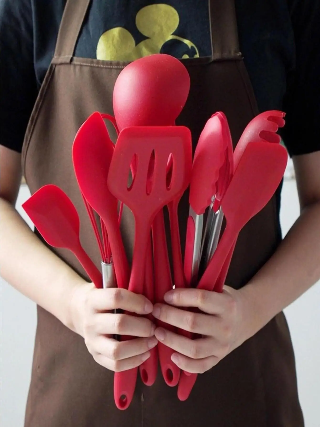 Kit 10 Peças Colheres De Silicone Cabo Inox Utensílios Cozinha