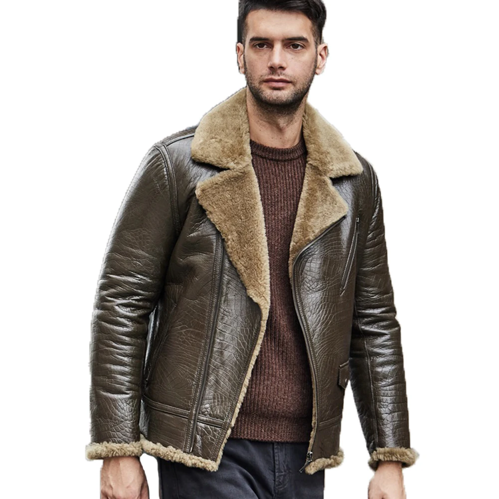 Denny&Dora Mens Shearling Jacket Short Sheepskin Coat Casual Jacket ...
