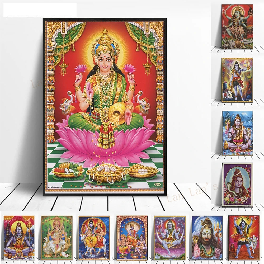 Vintage-Hinduism-Poster-Durga-Shiva-Vishnu-Canvas-Painting-Wall-Picture ...