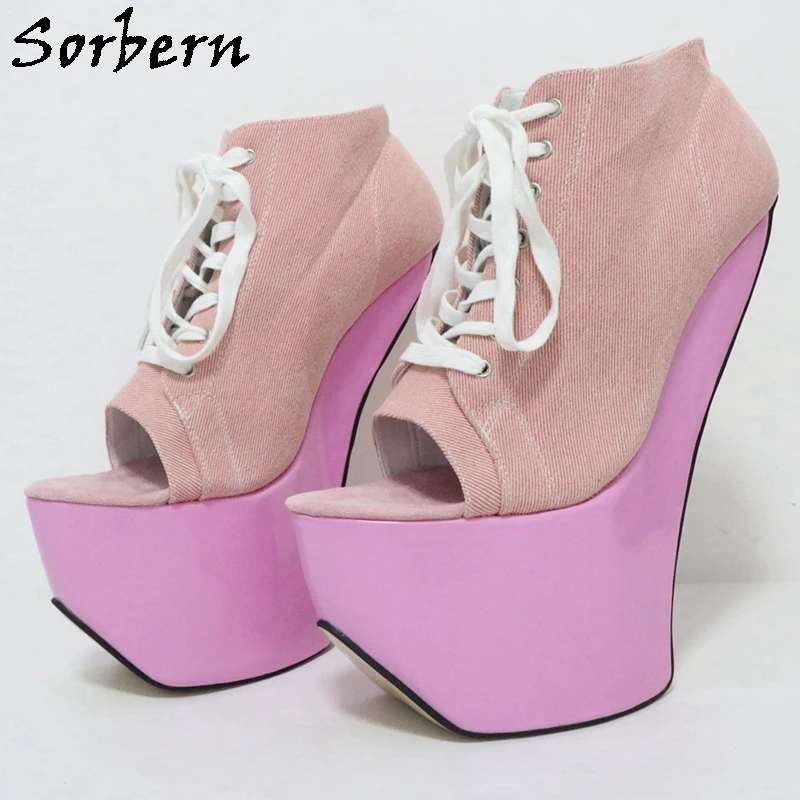 Sorbern Lovely Baby Pink Women Pump Heelless Fetish Platform Shoes No ...