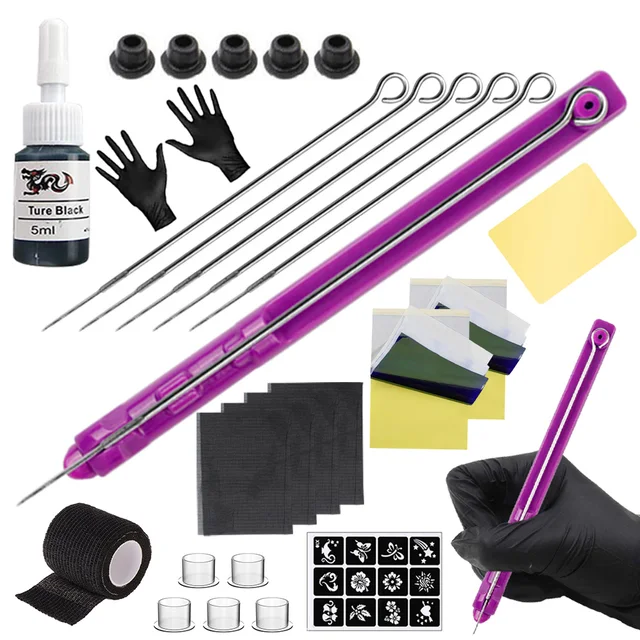 3D Hand Poke and Stick Tattoo Kit DIY Tattoo Ink Needles Set for Body Art Hand Poke Stick Tattoo ...