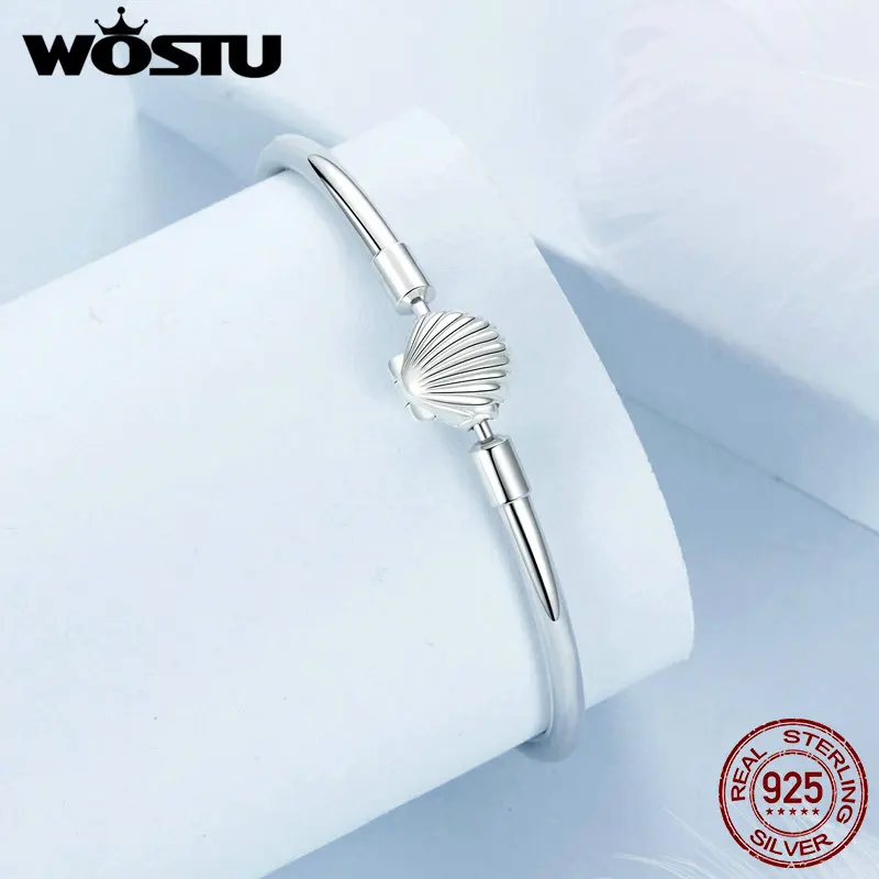 WOSTU-925-Sterling-Silver-Shell-Basic-Bracelet-White-Gold-Plated-for-Women-DIY-Bracelet-Bangel ...