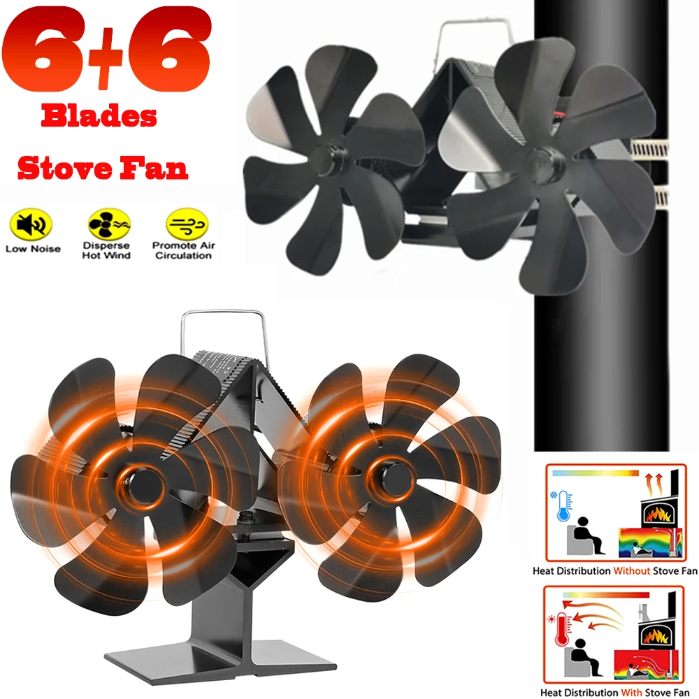 12-Blade-Heat-Powered-Stove-Fan-Mini-Fireplace-Fan-Log-Wood-Burner-Eco ...