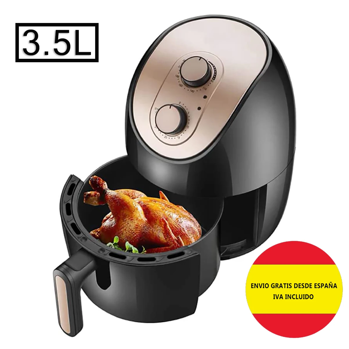 Freidora de aire, Sin aceite, Gran capacidad 3,5 litros, Bajo consumo, Cesta antiadherente ...