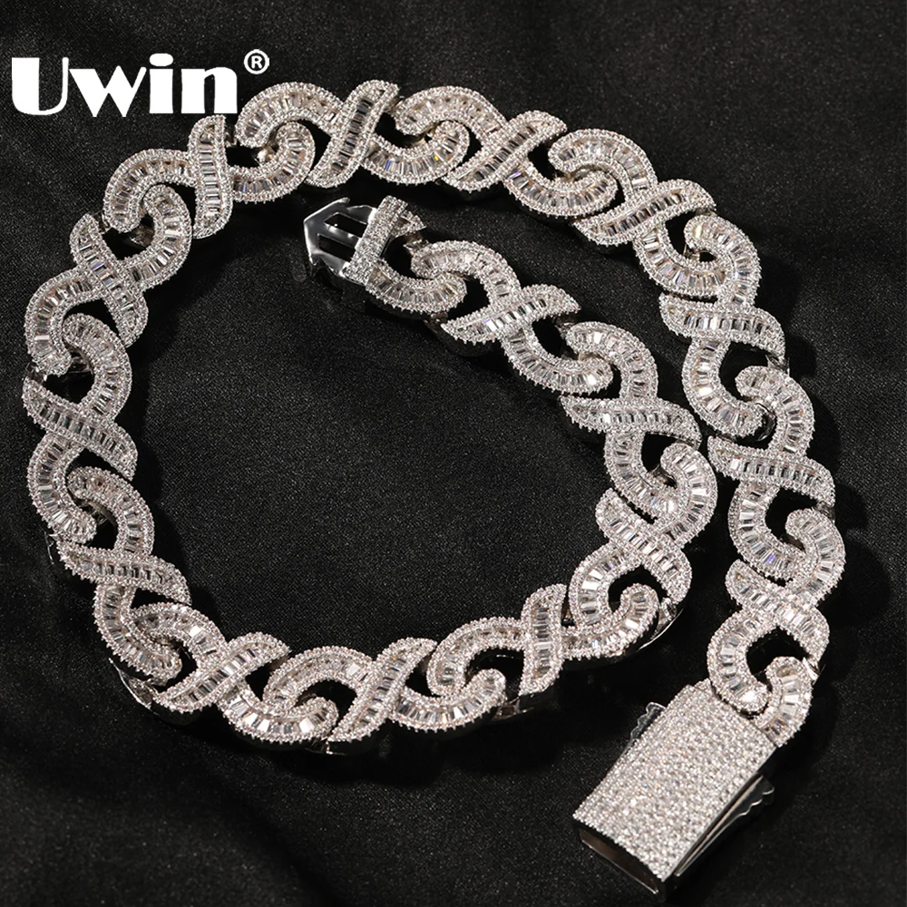 UWIN 15 MM Iced Out Infinity Necklaces for Men AAA CZ Baguettecz Prong ...