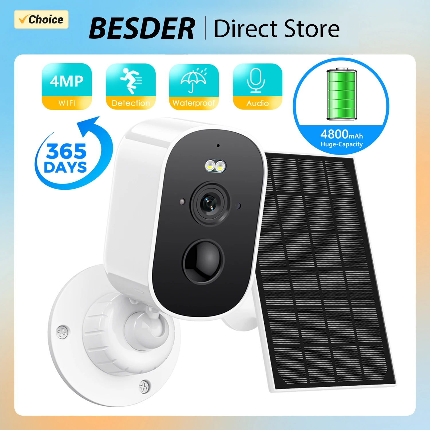 2K Wireless Solar Wifi Camera CCTV Security Camera Outdoor Full HD 4MP ...