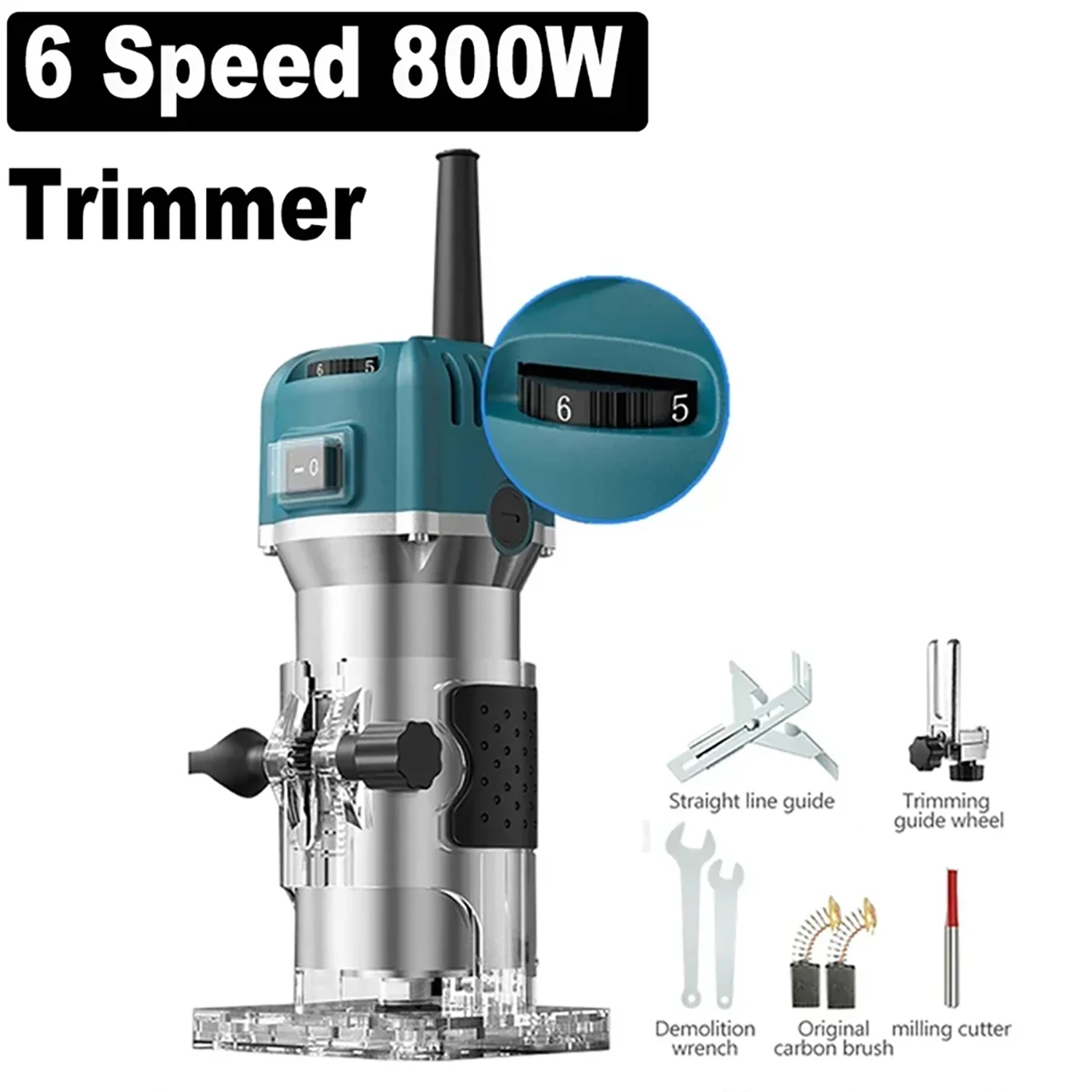 6 Speed 800W Electric Trimming Machine 30000rpm Woodworking Milling ...