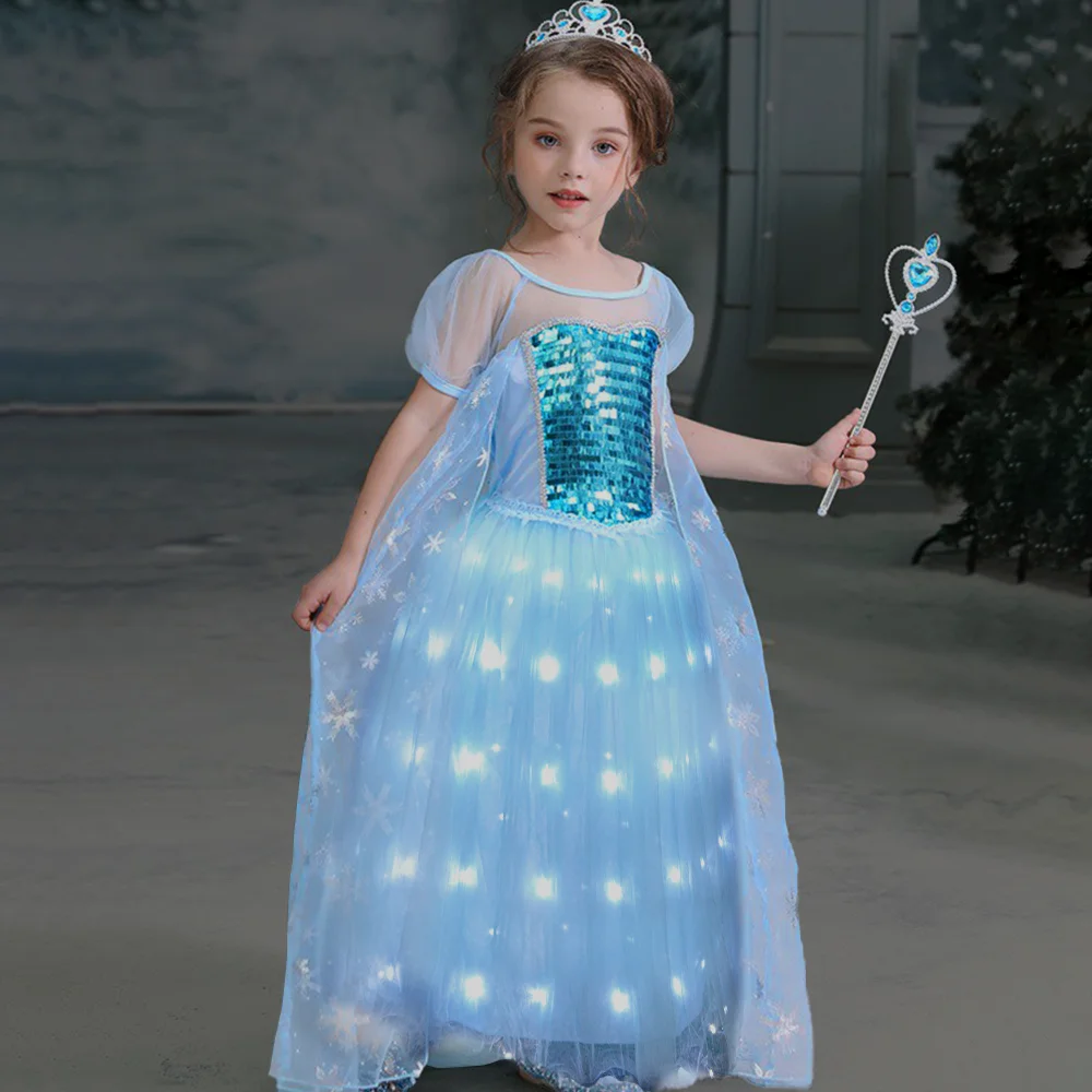 Uporpor LED Glowing Frozen Girl Princess Elsa Dress Fancy Costume Snow ...