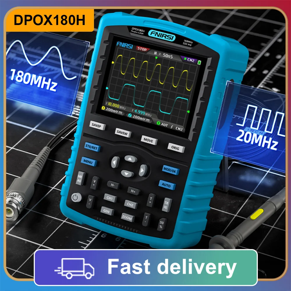 EU/US DPOX180H Handheld Phosphor Digital Oscilloscope 2-in-1 180MHz -3DB Dual Channel 20Mhz ...