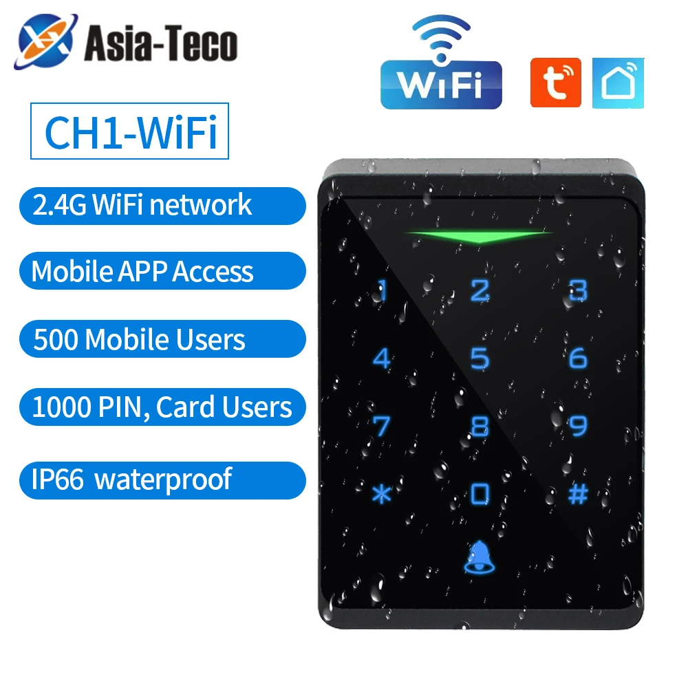 2.4G Wifi Tuya & Smartlife App Backlit Access Control Keypad IP66 Waterproof Standalone RFID ...