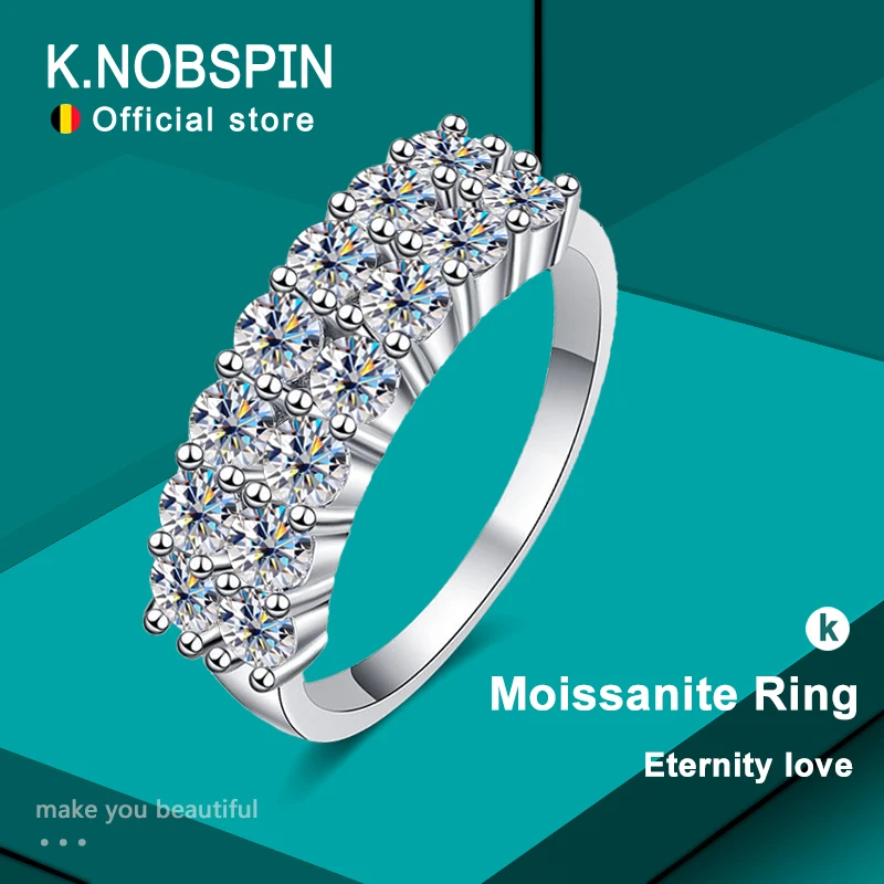 KNOBSPIN D Color Moissanite Ring s925 Sterling Sliver Plated with White Gold Rings for Women ...