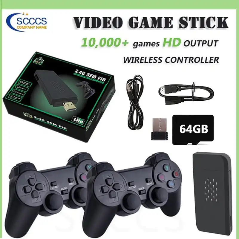 Video Game Stick 4K 10000 Games Console 64G Double Wireless Controller ...