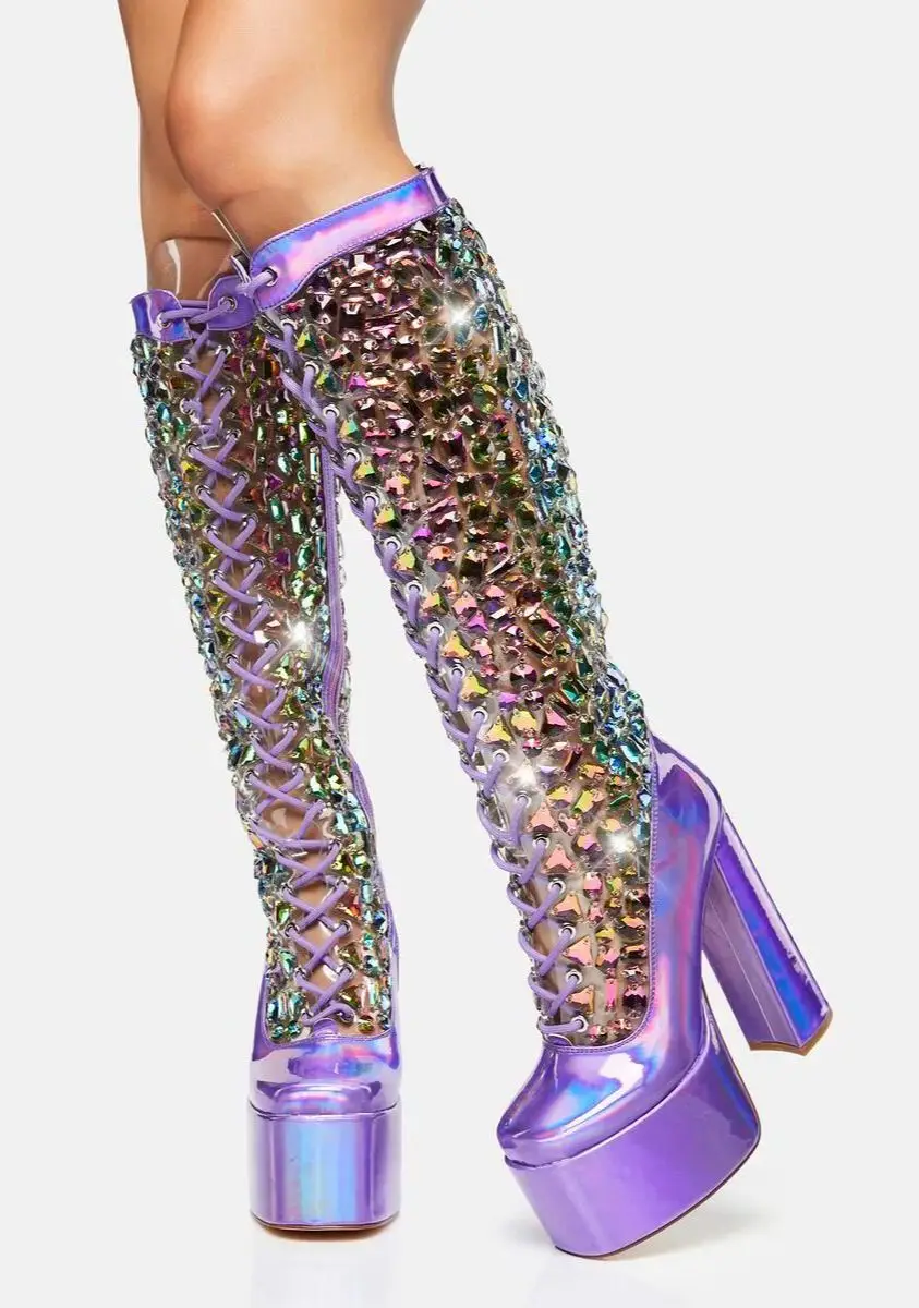 Boots-Glass-Like-Rhinestones-All-Over-Platform-Chunky-Heel-Lace-Up ...