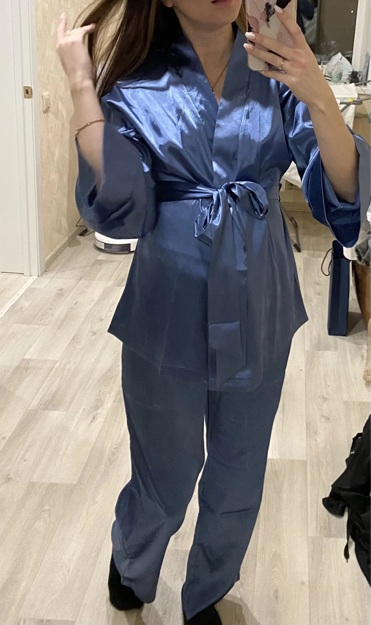 Satin Robe & Long Pants Set