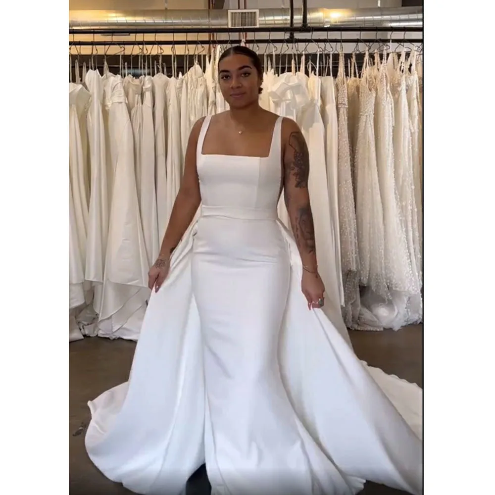 Vintage-White-Wedding-Dresses-With-Detachable-Train-Mermaid-Bride-Dress ...