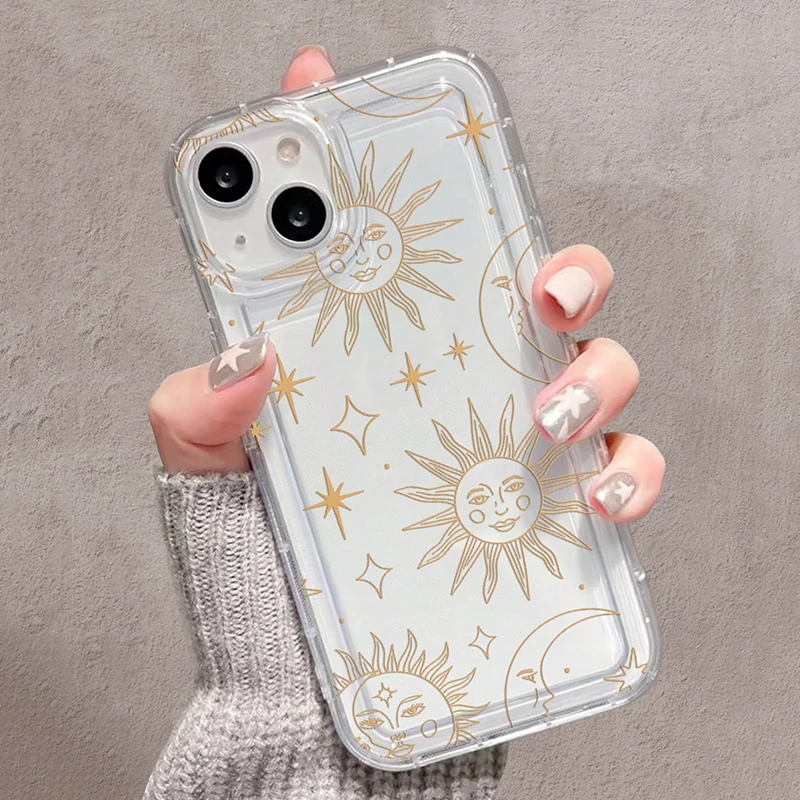 Sun-Moon-Stars-Transparent-Phone-Case-For-iPhone-14-13-11-15-16-Pro-Max ...