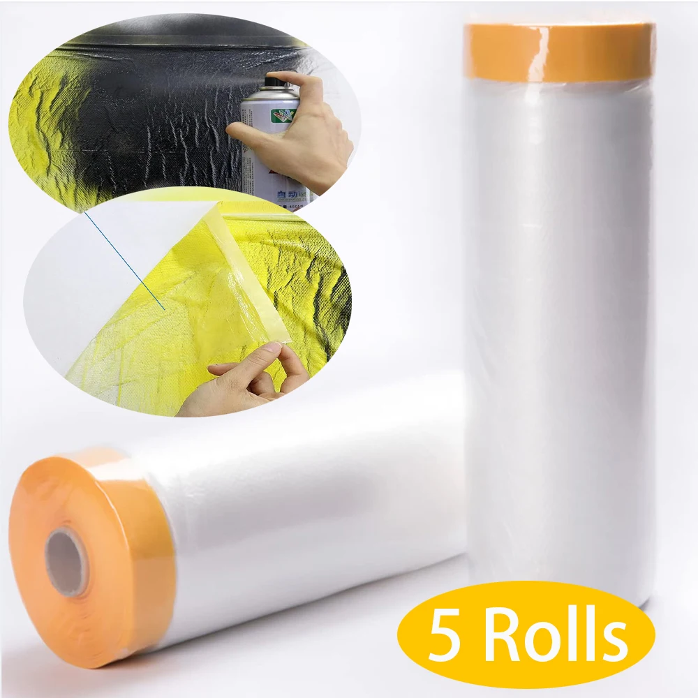 5-Rolls-Pre-Taped-Car-Paint-Plastic-Masking-Film-Plastic-Dropping-Cloth ...
