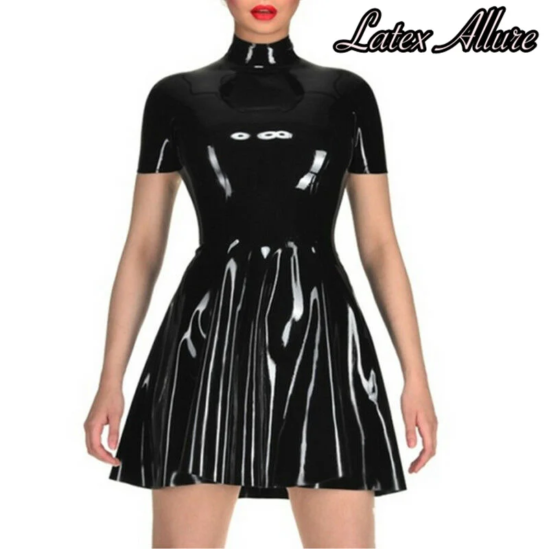 Vestido de látex con cremallera trasera, Falda plisada de goma para ...