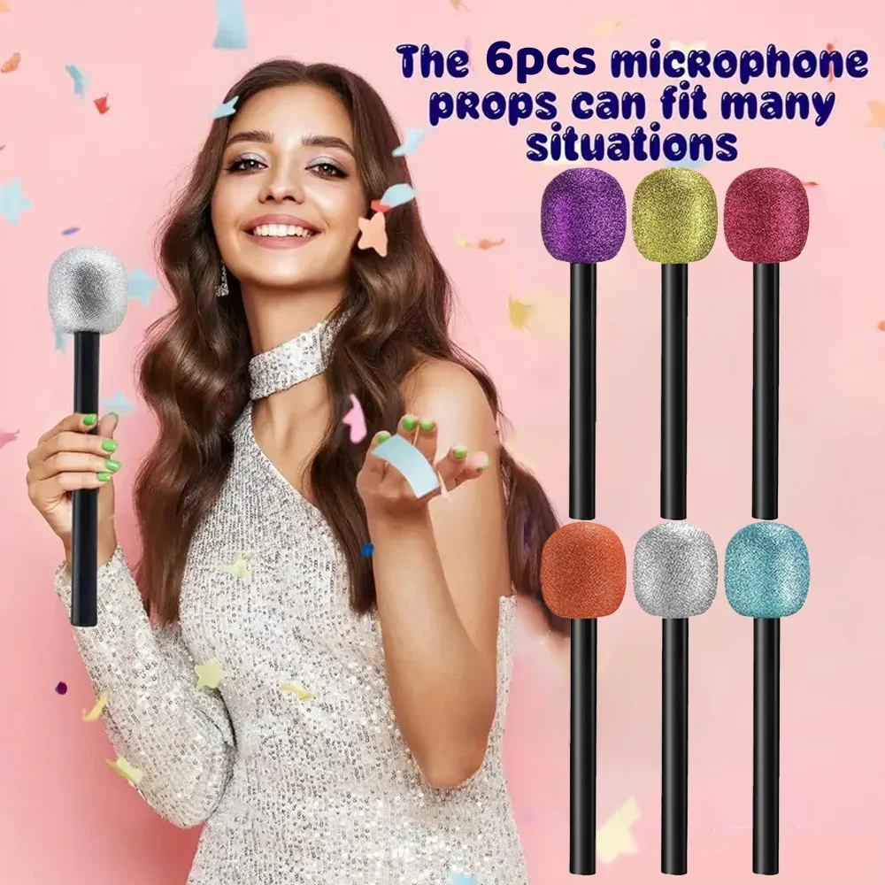 6pcs Colorful Glitter Microphone Props,Sparkling Fake Mic Decor,Party ...
