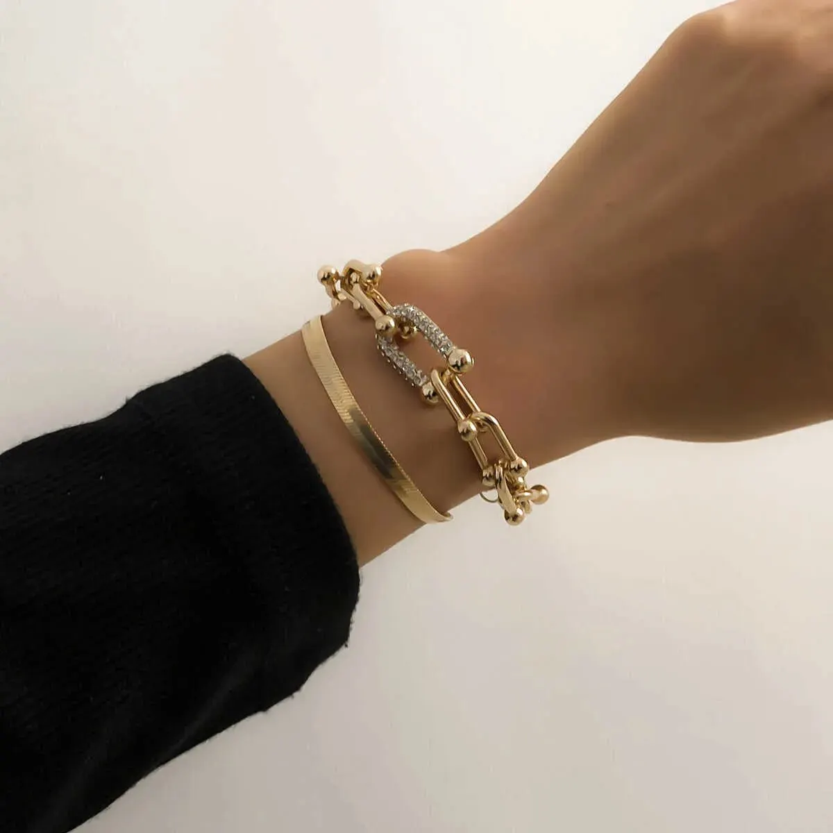 CARLIDANA-Luxury-U-Shaped-Metal-Chain-Bracelet-2pcs-Set-Fashion-Hiphop ...