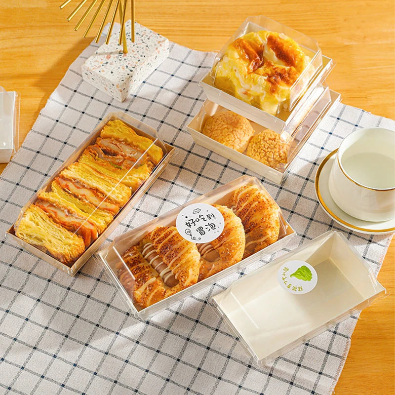 50Pcs White Kraft Paper Food Trays Rectangular Wrapping Boxes Sandwich ...