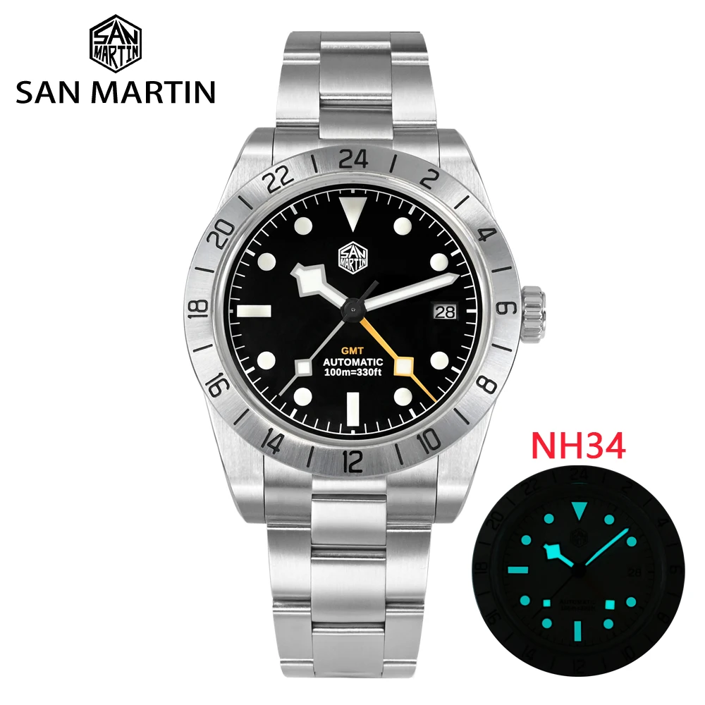 San Martin reloj mecánico automático para hombre, pulsera de vestir masculina de lujo, con ...