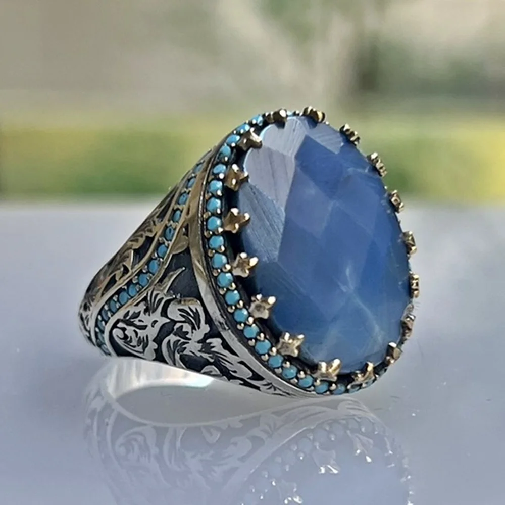 Men's Ring 925 Sterling Silver Turkish Jewelry Natural Opal Gemstone ...