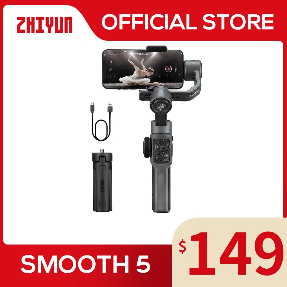 ZHIYUN estabilizador de mano oficial Smooth 5, cardán de 3 ejes para teléfono inteligente, para ...