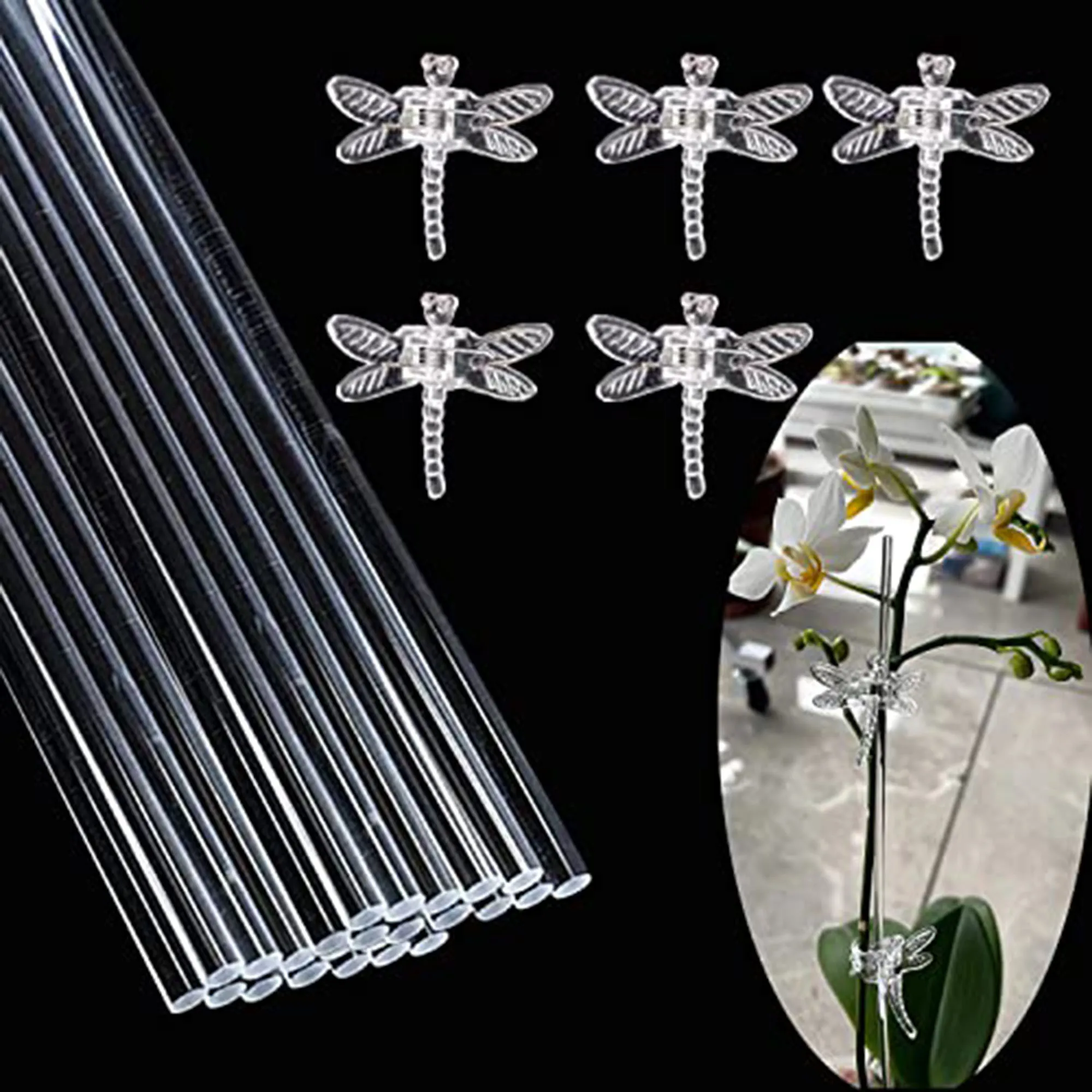 Acrylic-Clear-Orchid-Stakes-and-Clips-Set-Transparent-Garden-Single ...