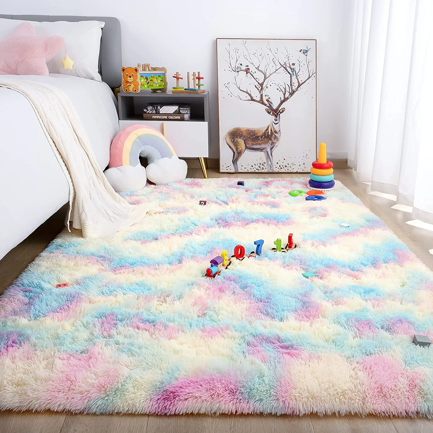 Noahas Soft Fluffy Rainbow Rugs For Girls Bedroom Shaggy Kids Playroom ...
