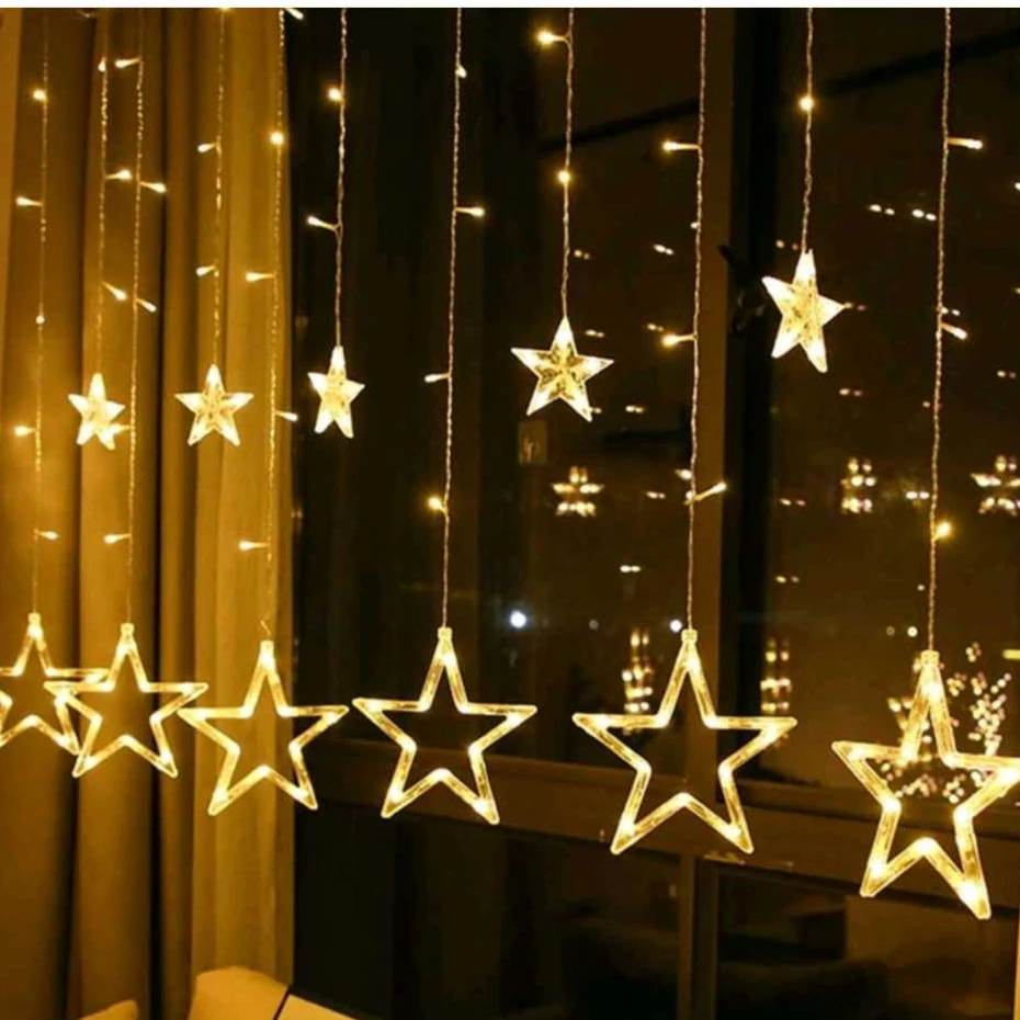 Cascata Estrela Natal 8 Funções 130 leds/110v Dourado