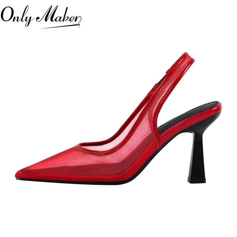 Onlymaker Women Pointed Toe Mesh Slingback Kitten Heels Stylish Elegant ...