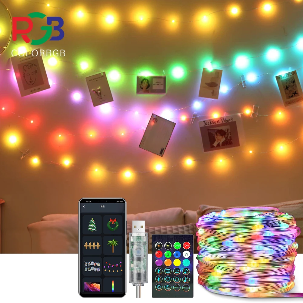 LED Multicolor Fairy String Lights, 20m 200leds 5V Addressable ...