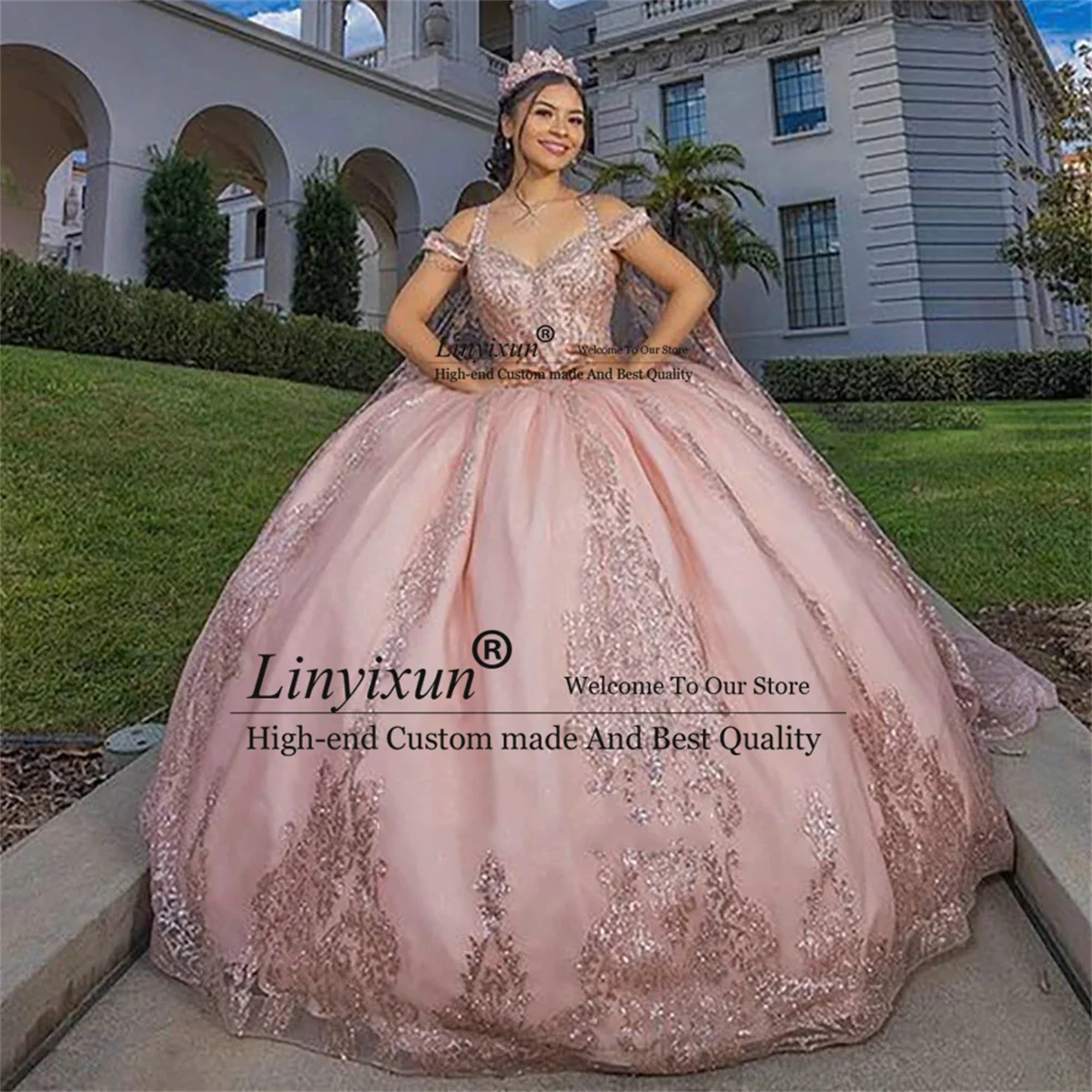 Pink-Sweetheart-Ball-Gown-Quinceanera-Dresses-Tulle-Lace-Customized ...