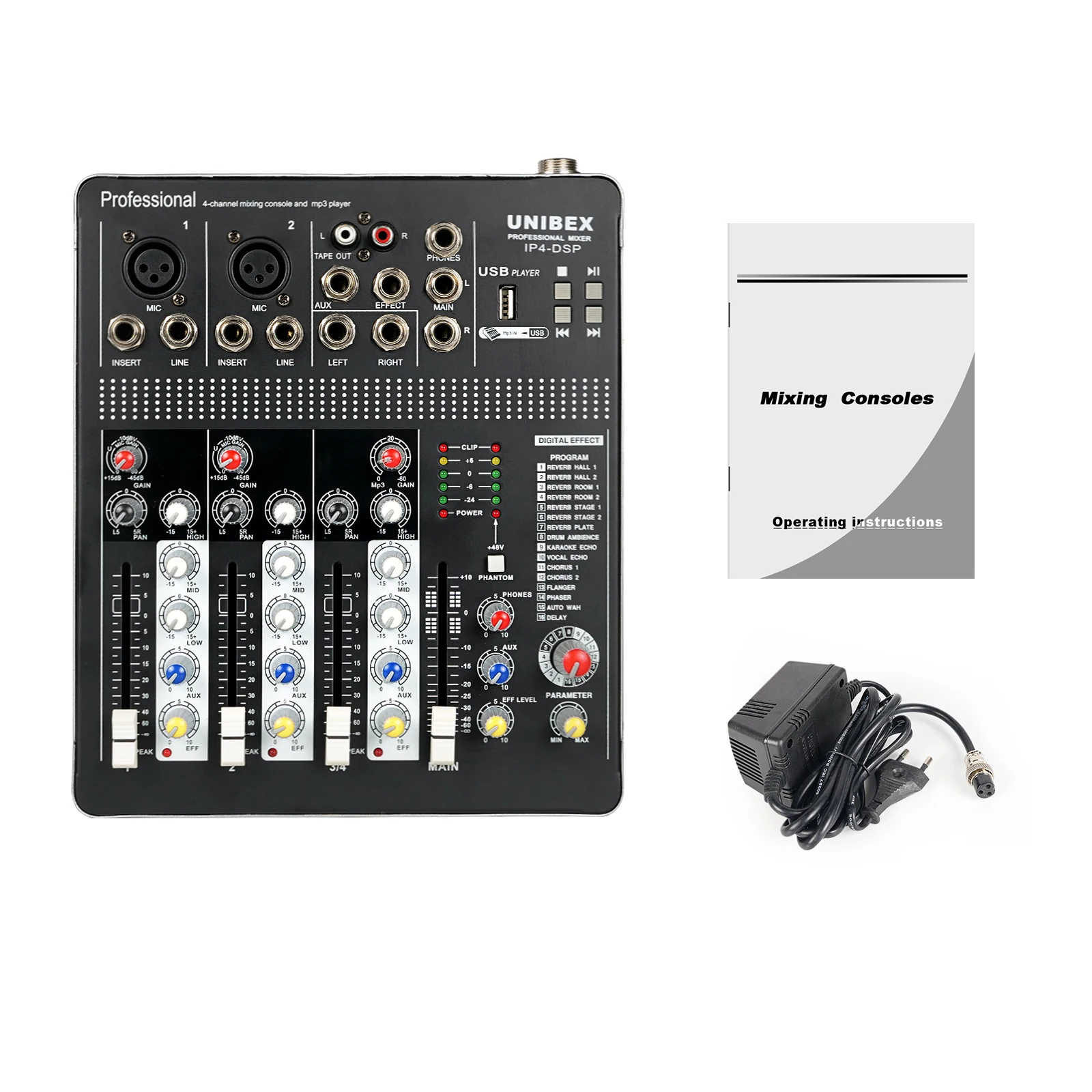 4 Channel Professional Audio Mixer Mixing Console with 16 Digital ...
