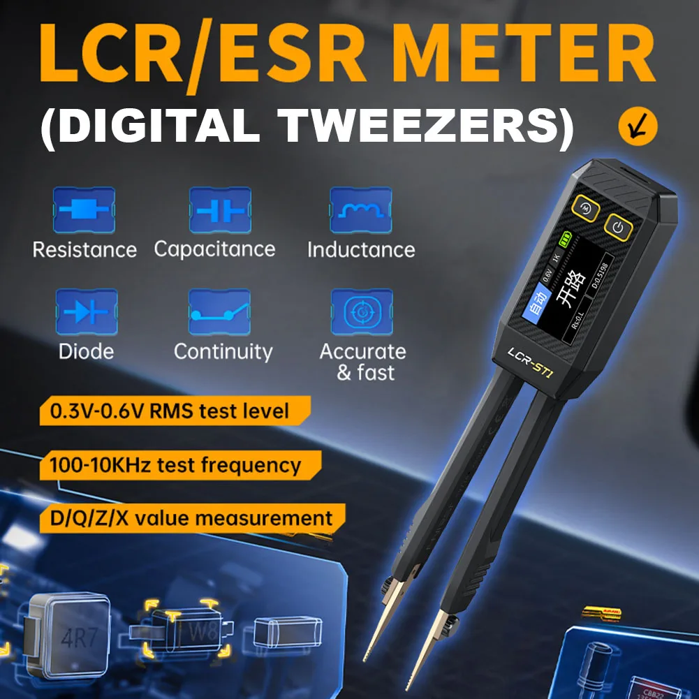 FNIRSI-LCR-ST1-Mini-Digital-Tweezer-LCR-SMD-ESR-Tester-Resistance ...