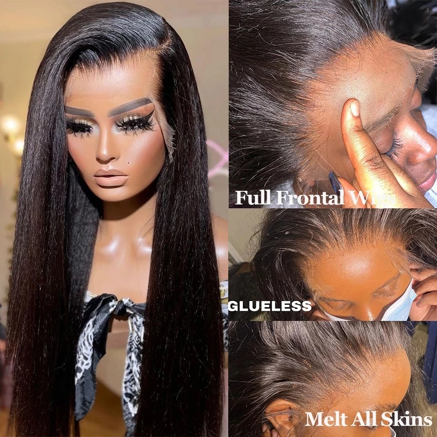 250% 34inch Kinky Straight 13x6 Hd Lace Front Human Hair Wigs Pre ...